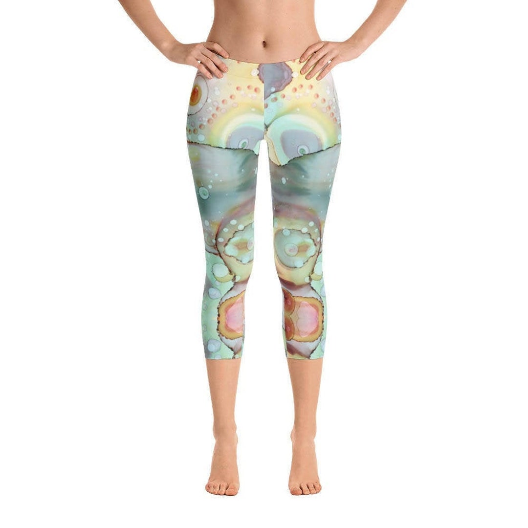 Abstract Watercolor Capri Yoga Workout Leggings Art Abstract Leggings ...