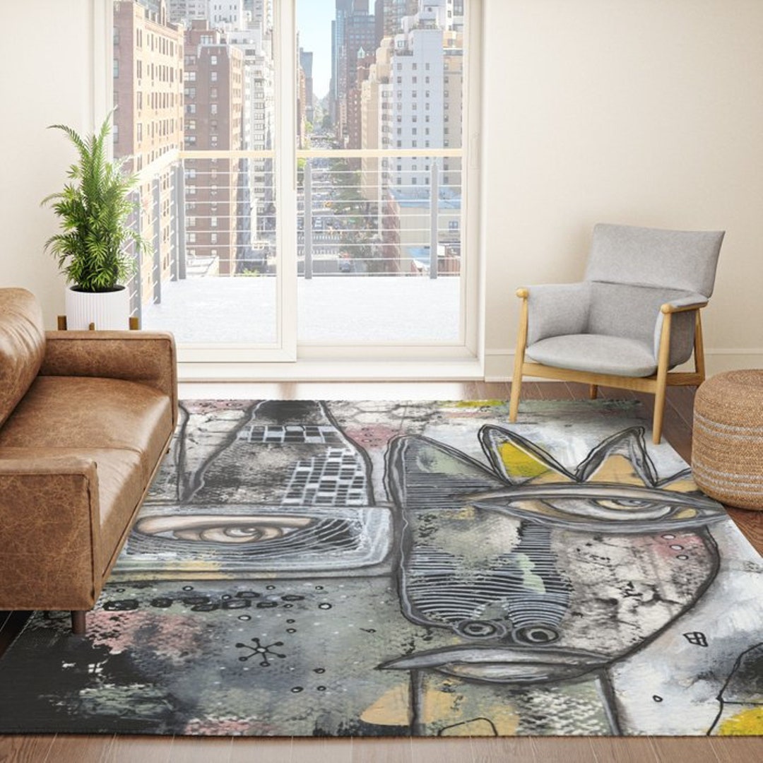 Mixed Media Artwork Throw Rug Painting on Area Rug Carpet - Unique Home ...