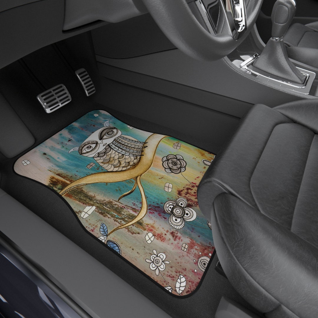 Car Mats Set of 4 Owl Boho Flowers Floral Designer Tree Owl Artwork ...