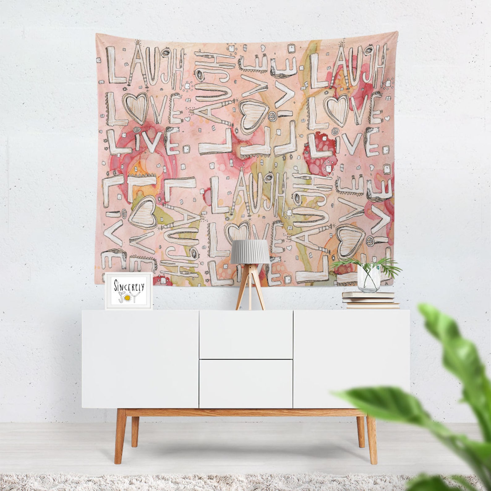 Laugh Love Live Tapestry Inspirational Art Boho Tapestry Abstract Art ...