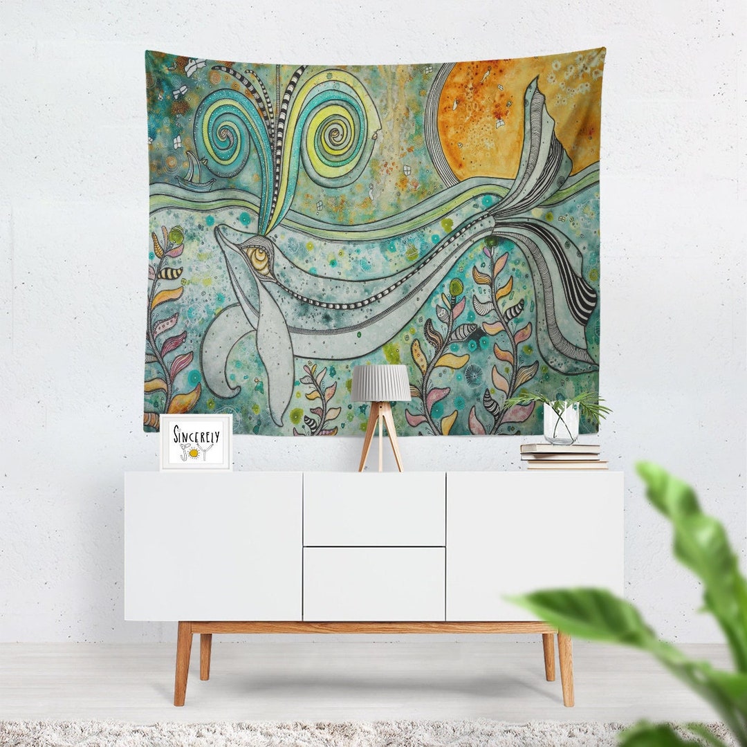 Tapestry Whale Artwork Original Whimsical Sea Wall Art Hanging Ideas ...