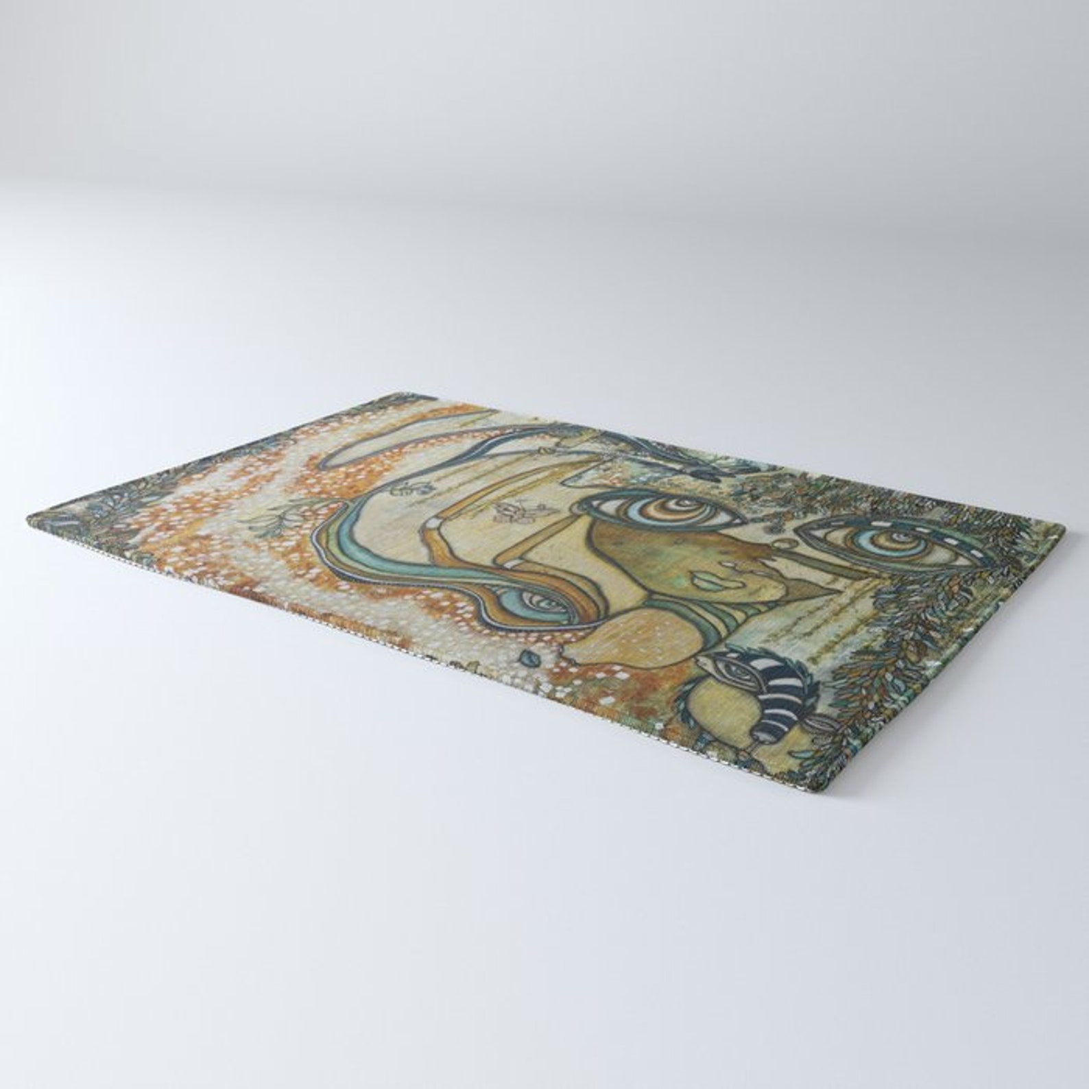 Carpet Area Rug Unique Art Flowers Vines Plant Face Artist - Etsy