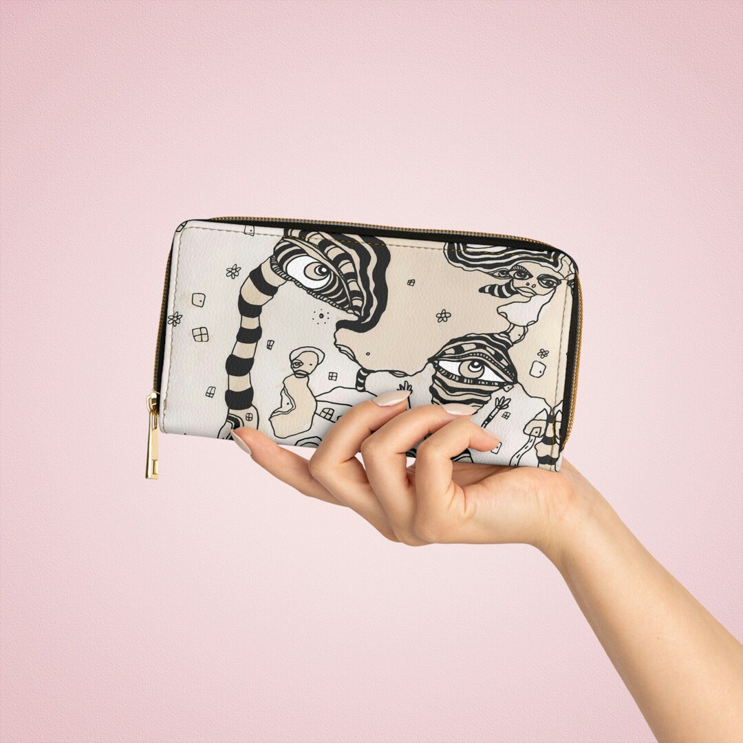 Unusual Art on Zipper Wallet Cruelty Free Faux Leather Abstract ...