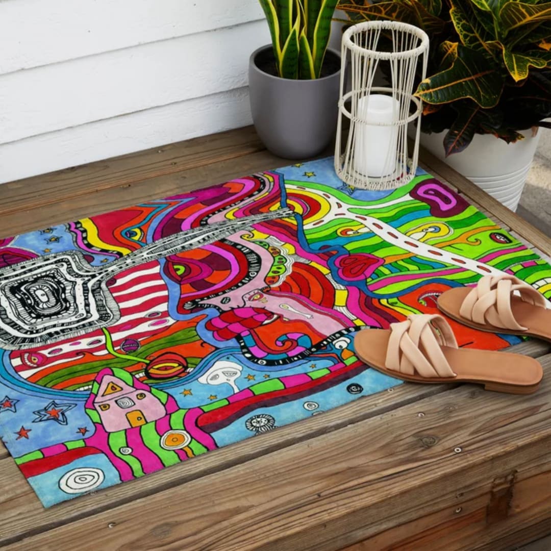 OUTDOOR Colorful Abstract Art Rug Fun Artist Area Rugs PATIO Decor ...