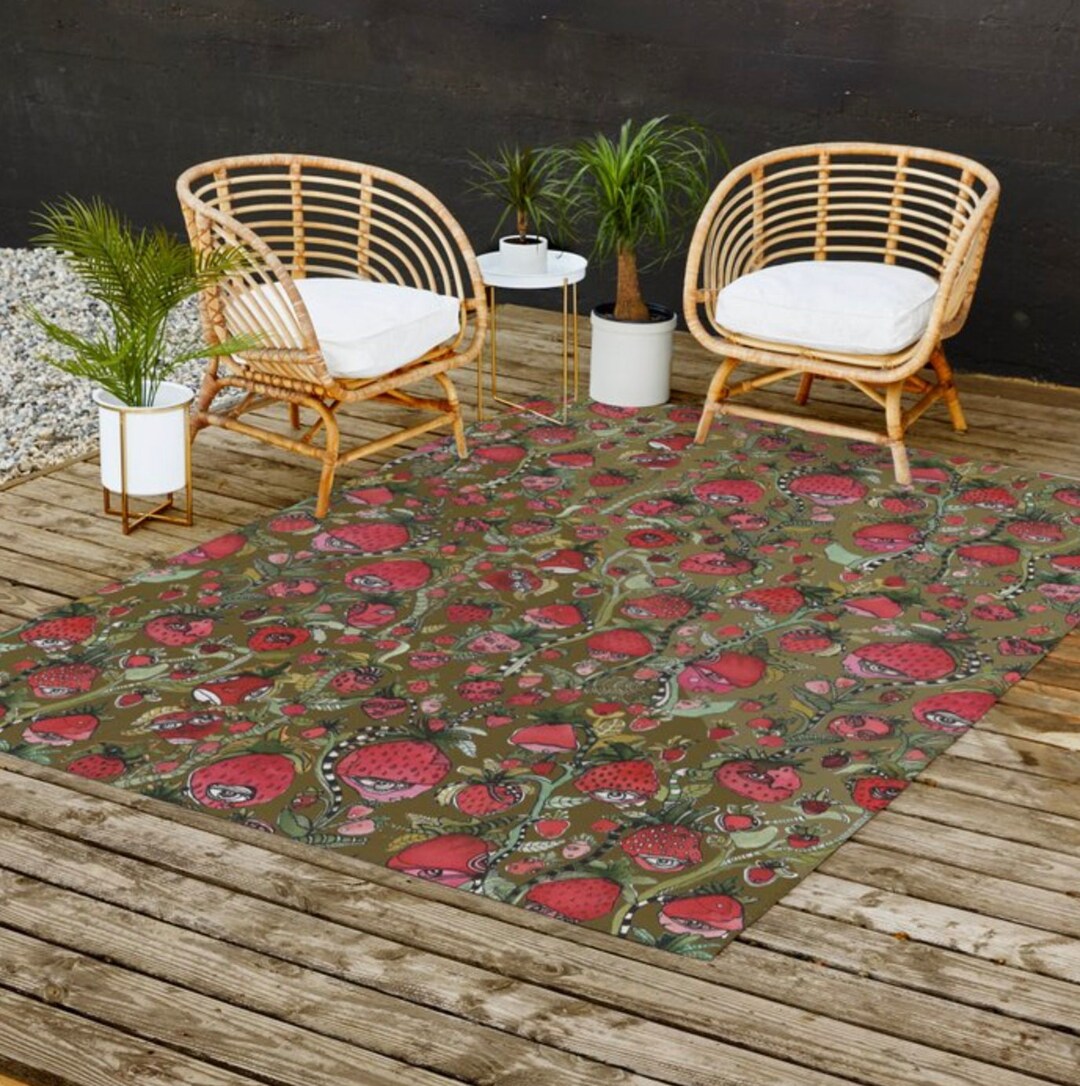 OUTDOOR RUG Strawberry Fields Carpet for Patio Outside Decor Abstract ...