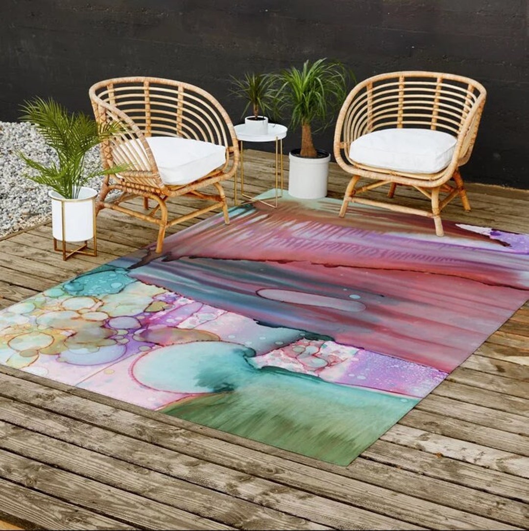 OUTDOOR Abstract Art Rug BRIGHT Colorful Artist Area Rugs Eclectic ...