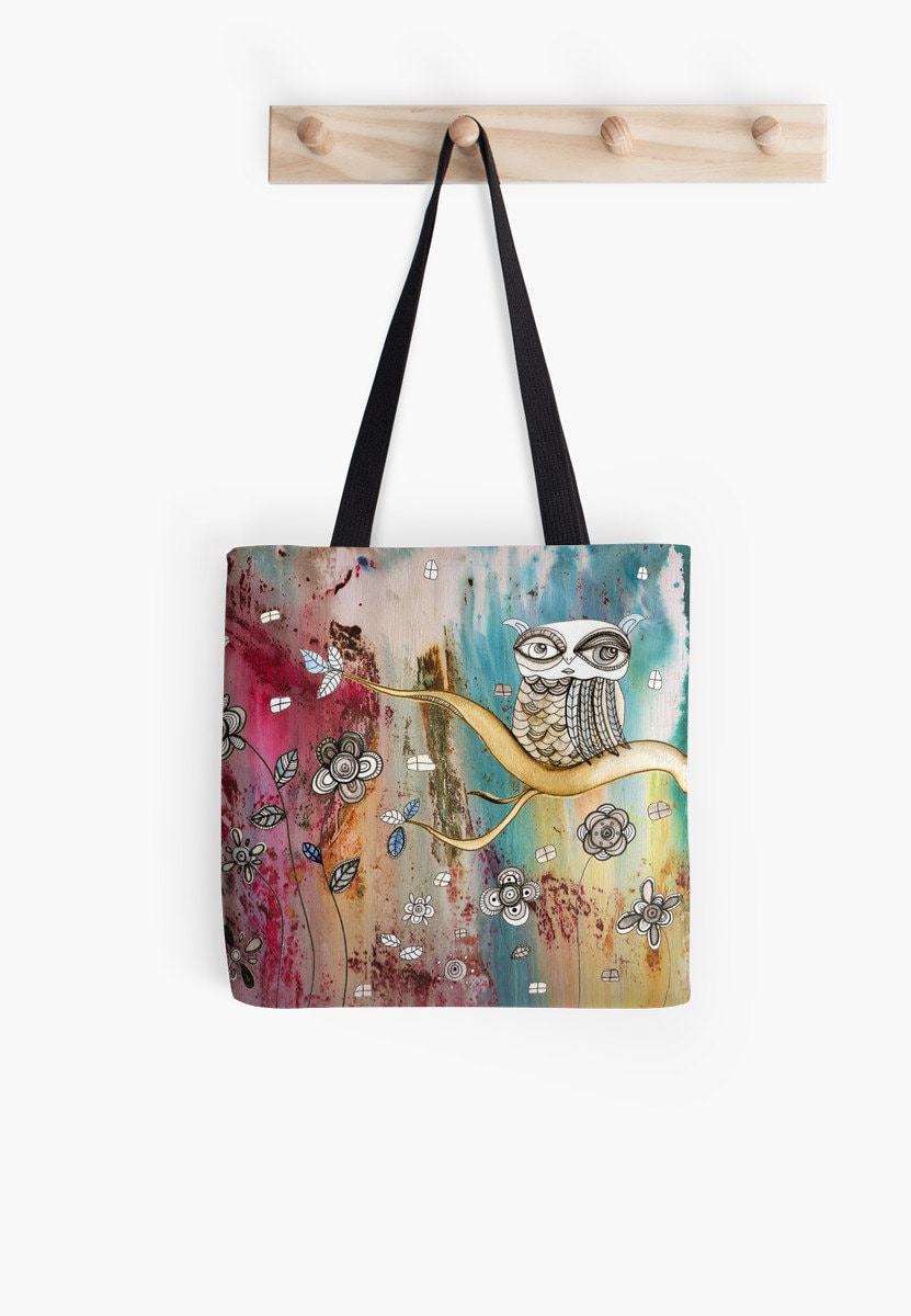 Owl Tote Bag Boho Style Bag Surreal Owl Art Tote Original | Etsy