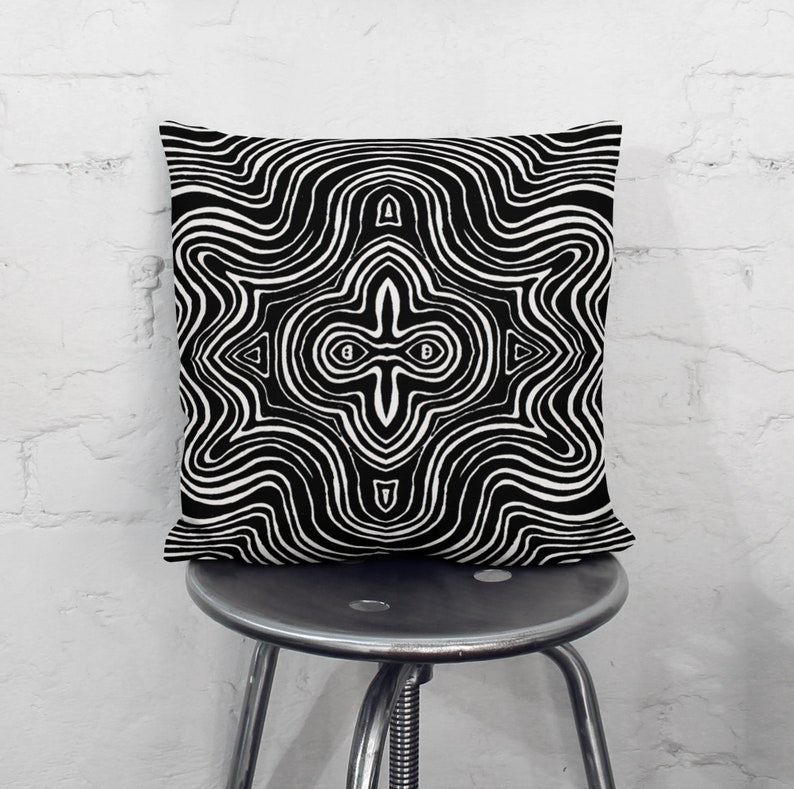 Black Trippy Tribal Psychedelic Art Throw Pillow Art Pillows Modern ...