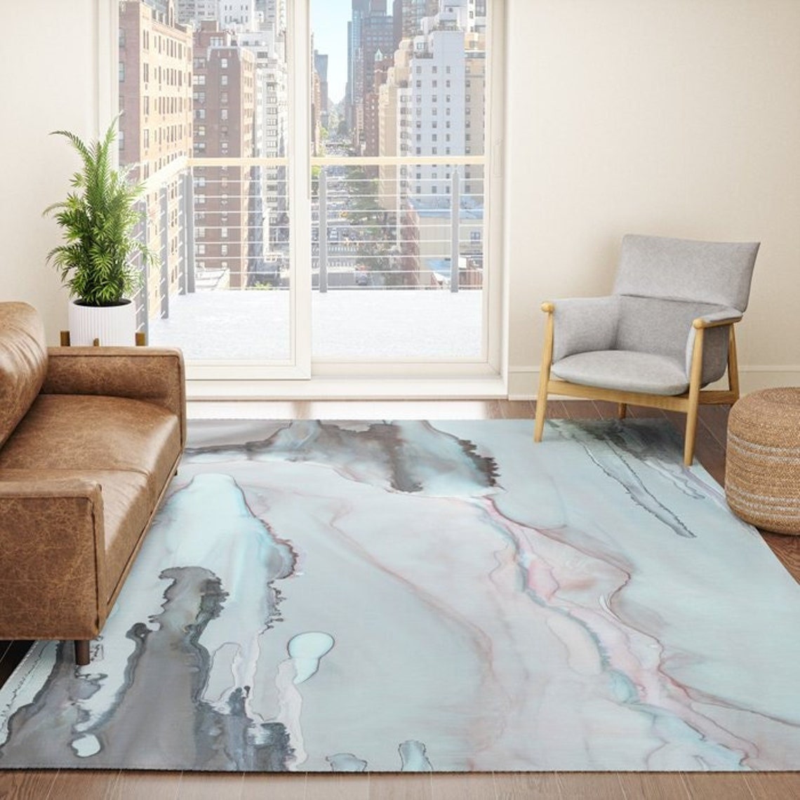 Blue Grey Watercolor Art Rug Artist Designer Rugs Carpets for - Etsy