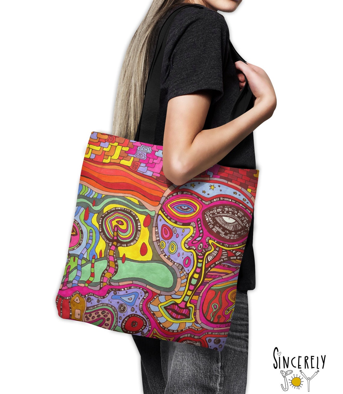 Reusable Colorful Art Canvas Bag Fun Psychedelic Abstract Art | Etsy
