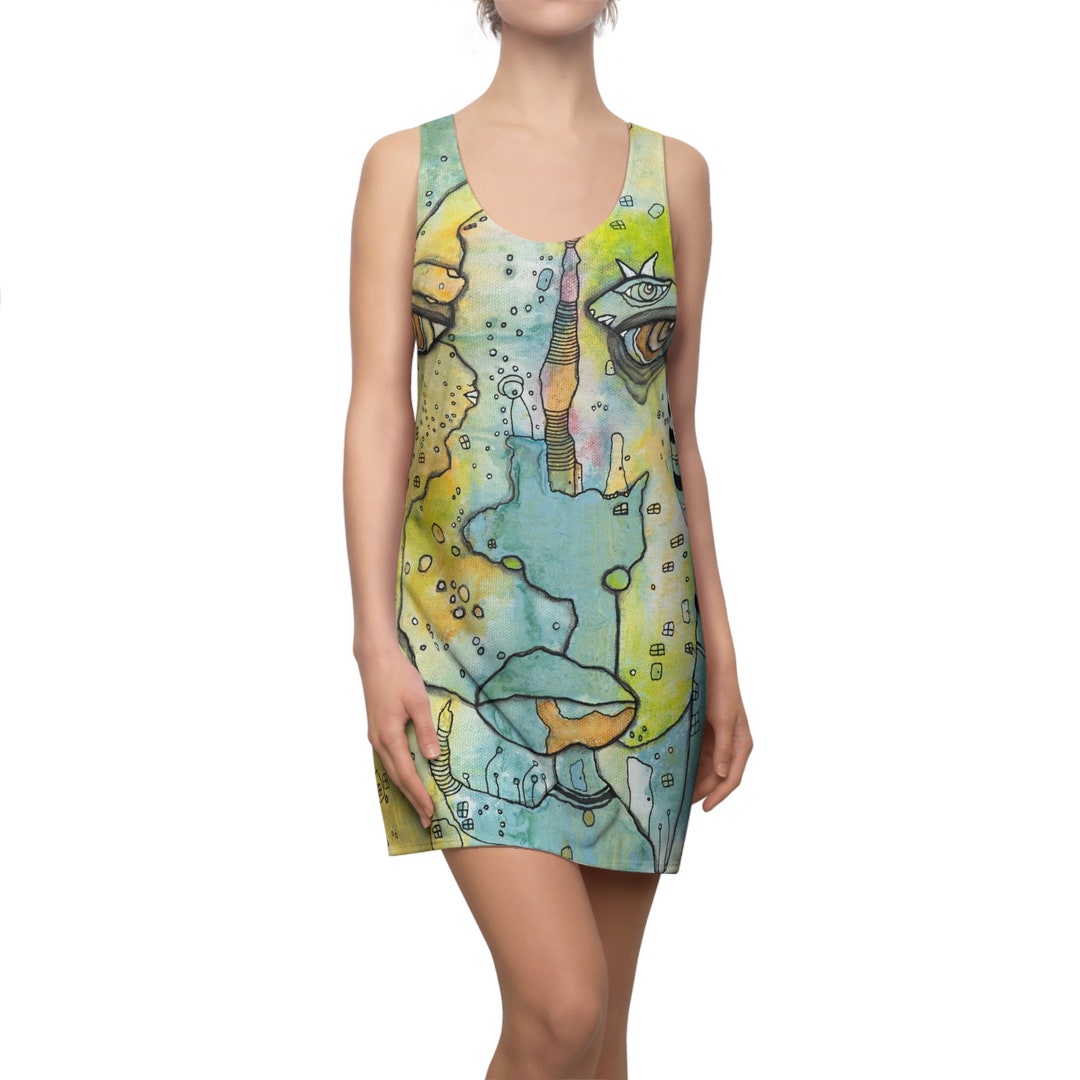 Mini Racerback Dress Original Art Face Fashion Print Women's Beach Sun ...