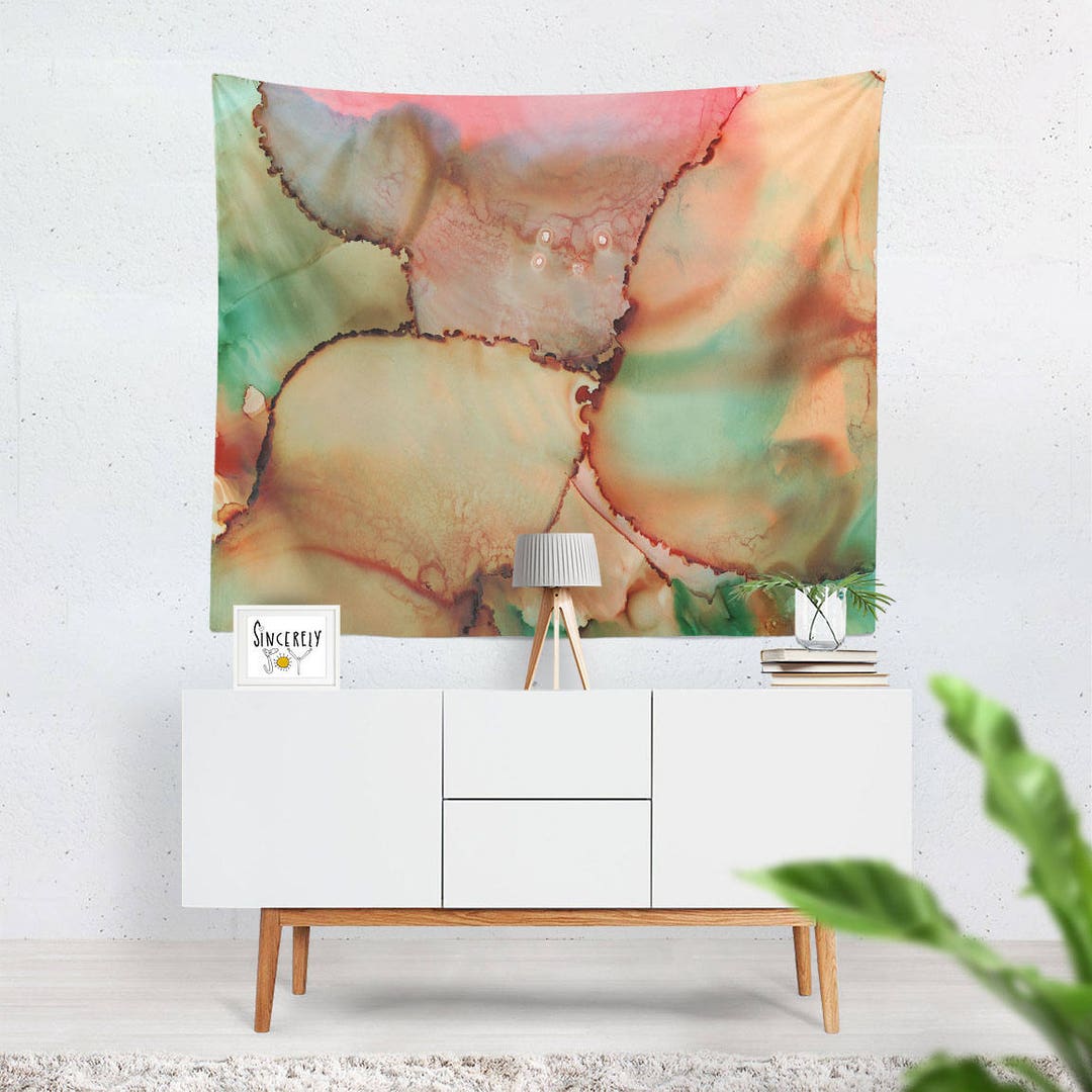 Neutral Abstract Tapestry Wall Hanging Art Colorful Green Tapestry ...