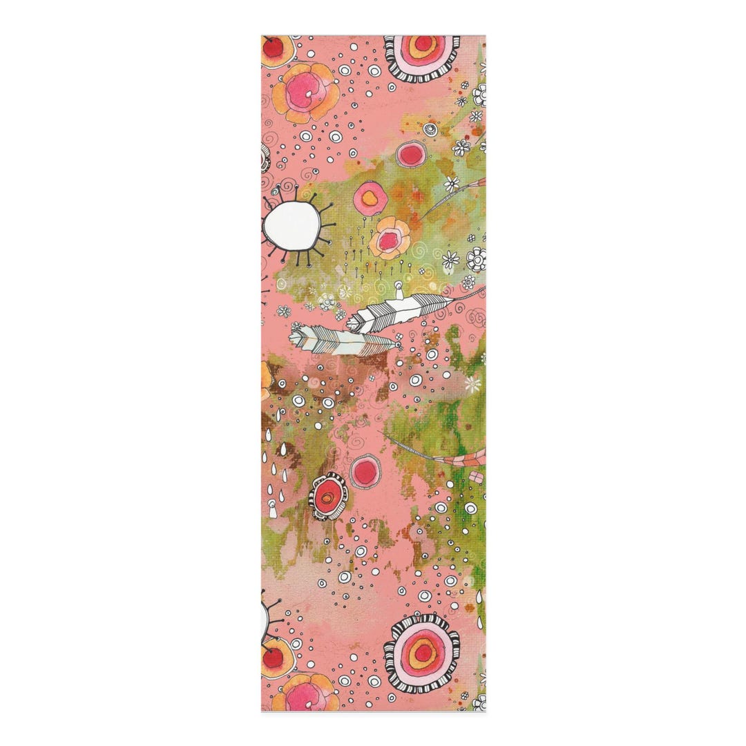 Unique Yoga Mat Foam Boho Artwork Feathers Flowers Floral Pretty Pink ...