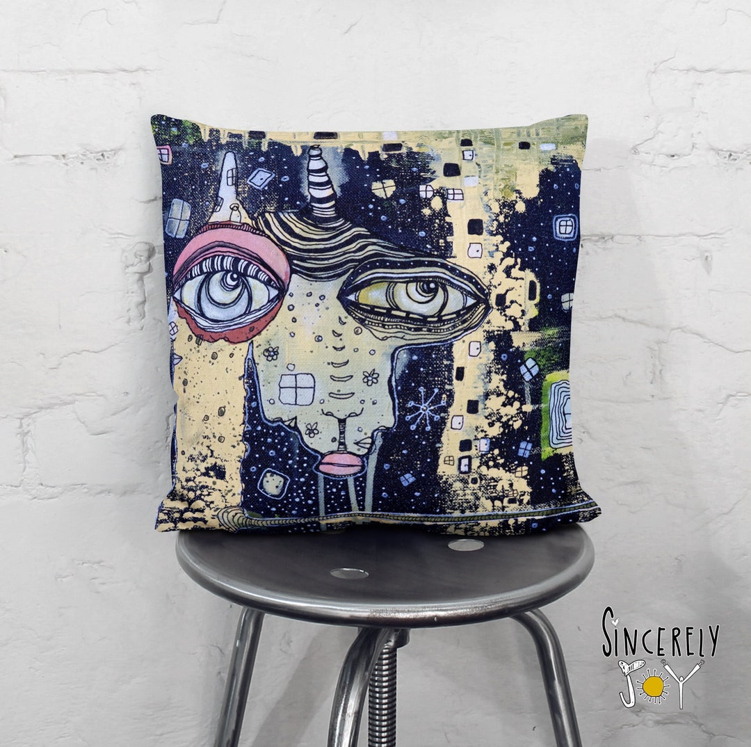 Pillow Face Artwork Abstract Eyes Painting on Unique Trippy Pillow Case ...
