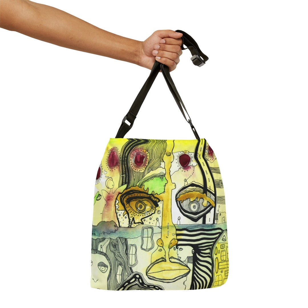Adjustable Trippy Tote Bag Unusual Artwork Bag Reusable Inner Pocket ...