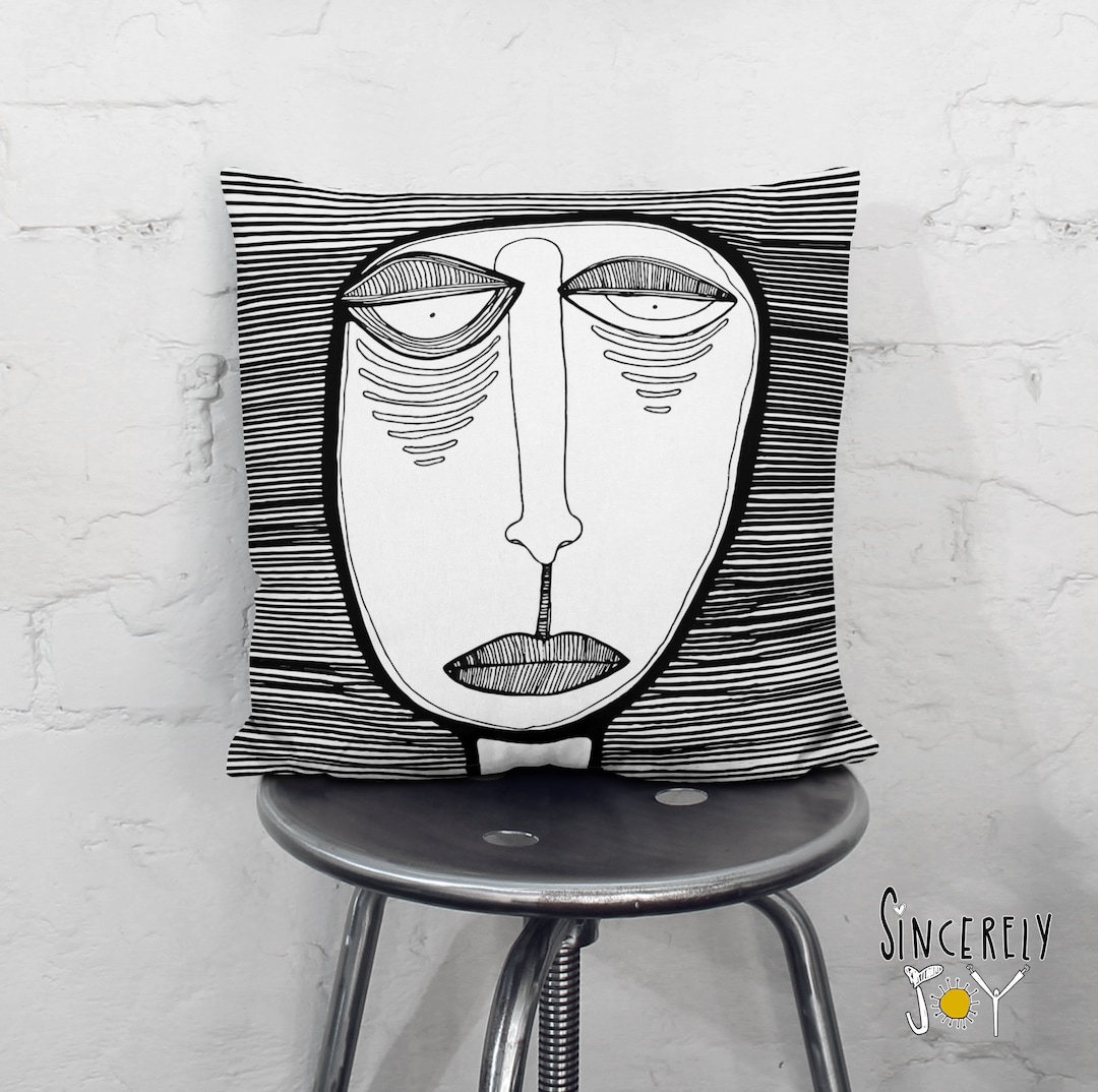 Unique FACE Art Pillow DOUBLE SIDED Black White Modern Contemporary Art ...
