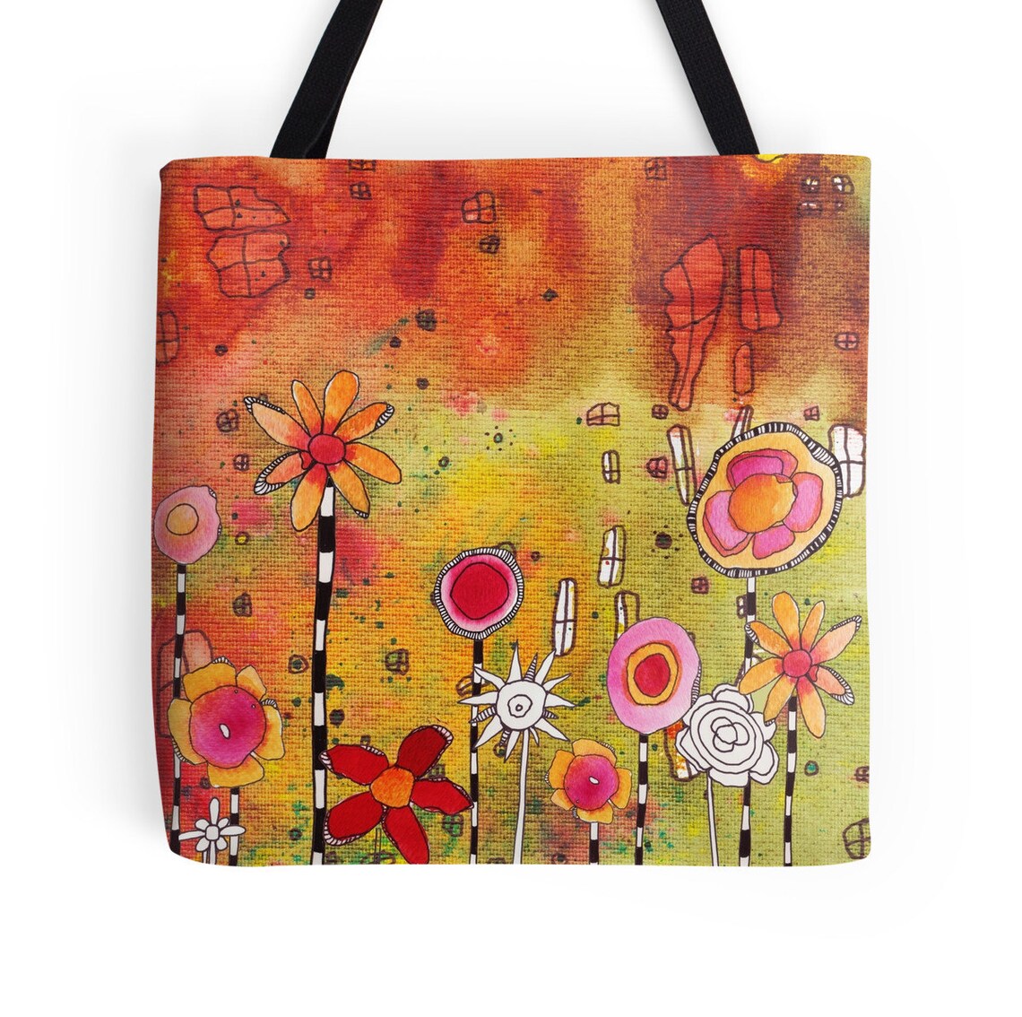 Floral Mixed Media Painted Abstract Tote Bag Art Floral Beach Bag ...