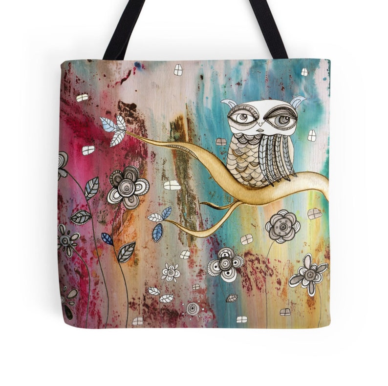 Owl Tote Bag Boho Style Bag Surreal Owl Art Tote Original - Etsy