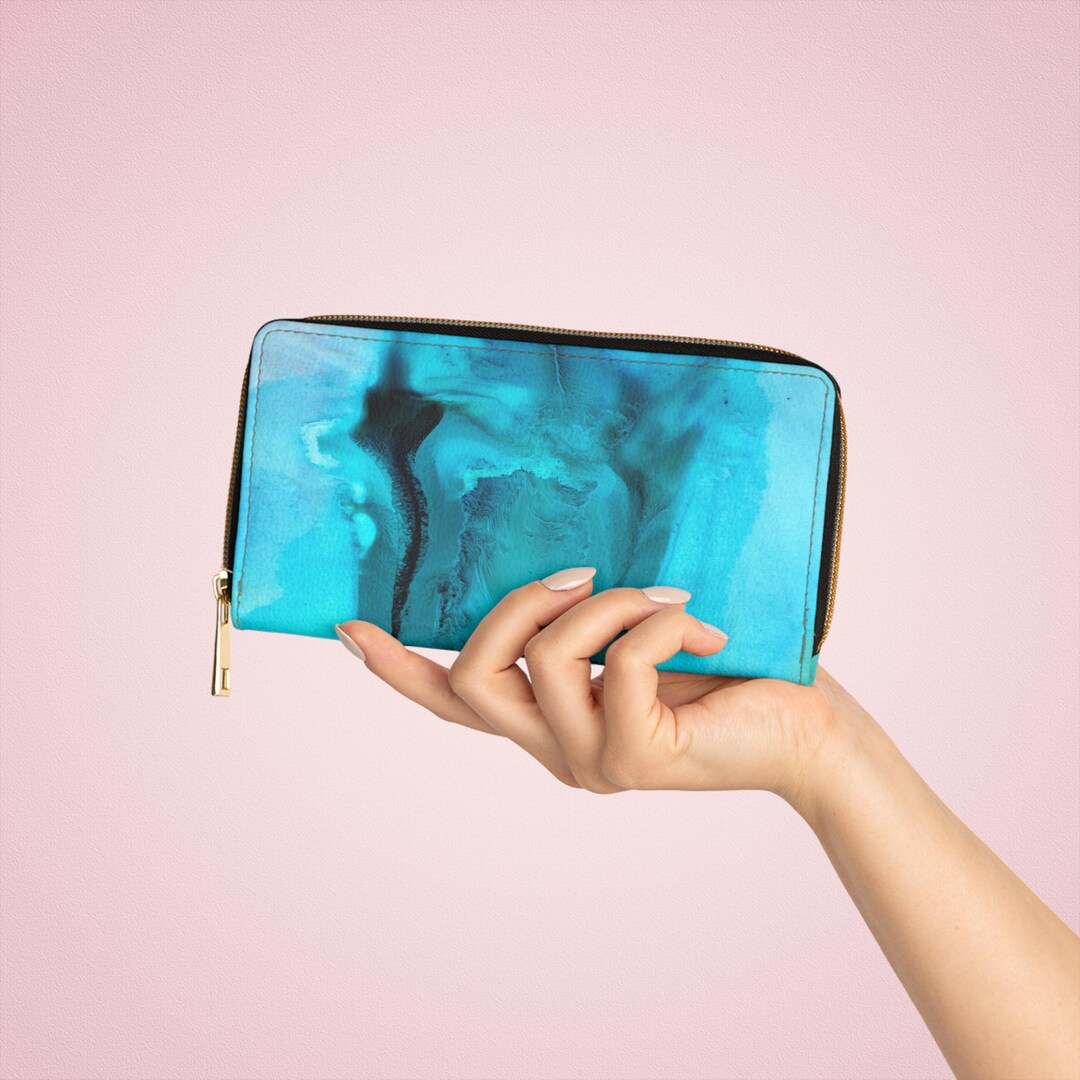 Zipper Wallet Unique Blue Abstract Artwork Whimsical Pretty Women's ...