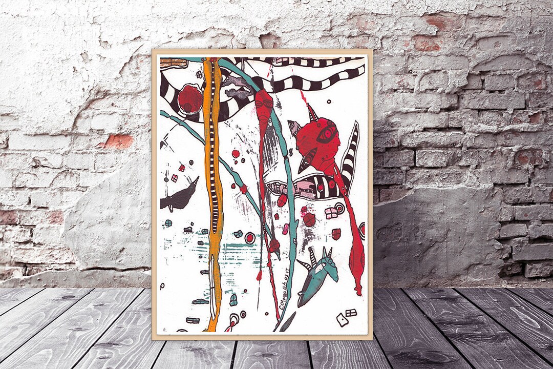 Original Red Abstract Art Print Download Scrapbooking Collage Sheets ...