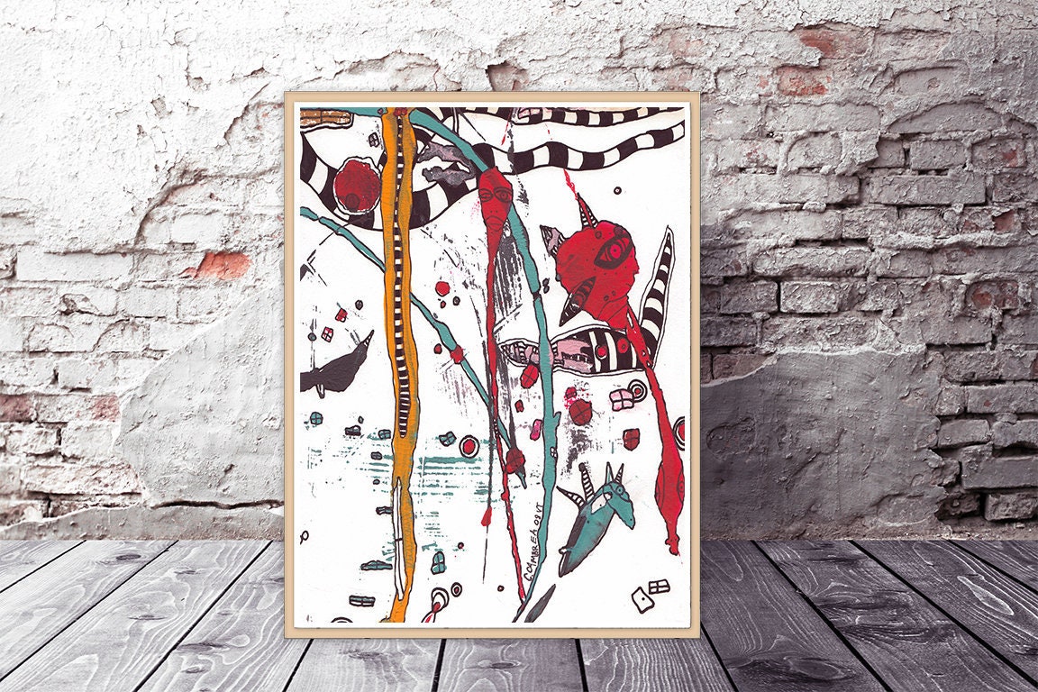 Original Red Abstract Art Print Download Scrapbooking Collage Sheets ...