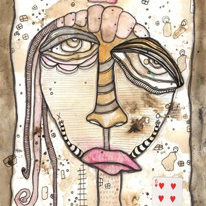 Original Artwork Queen Face Eyes Painting Intuitive Abstract Fun Mixed ...