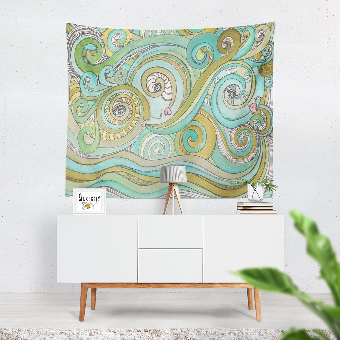 Abstract Ocean Art Tapestry Beach Theme Artwork Large Colorful Shabby ...