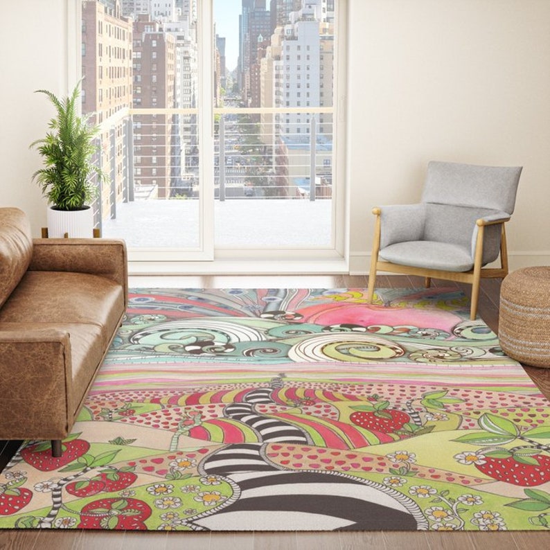 Strawberry Fields Rug Watercolor Artist Area Throw Rug Beach - Etsy