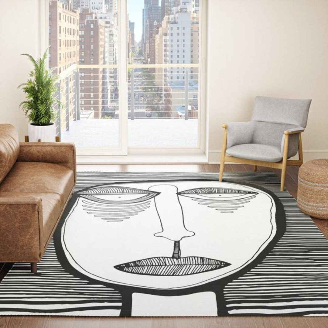 Unique Large Face on Carpet Area Rug Gothic Black White Artwork for ...