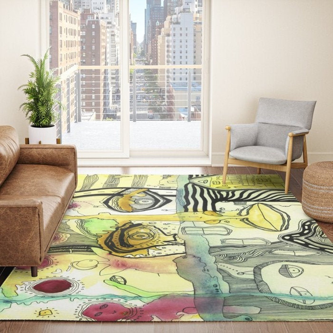 Carpet Colorful Weird Unusual Psychedelic Abstract Faces Area Rug ...
