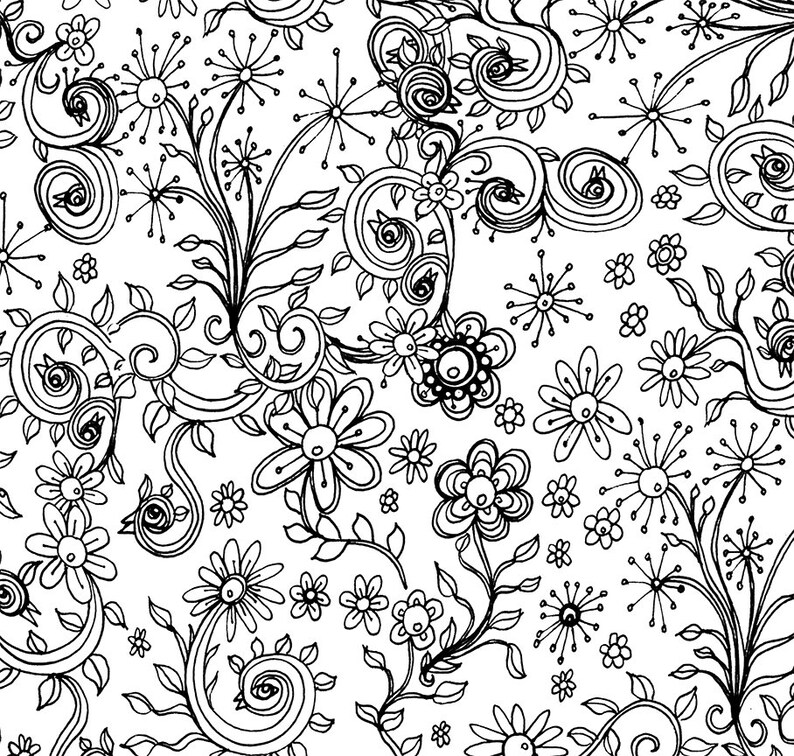 Floral Coloring Book Page Artist Ink Illustration Prints Boho | Etsy