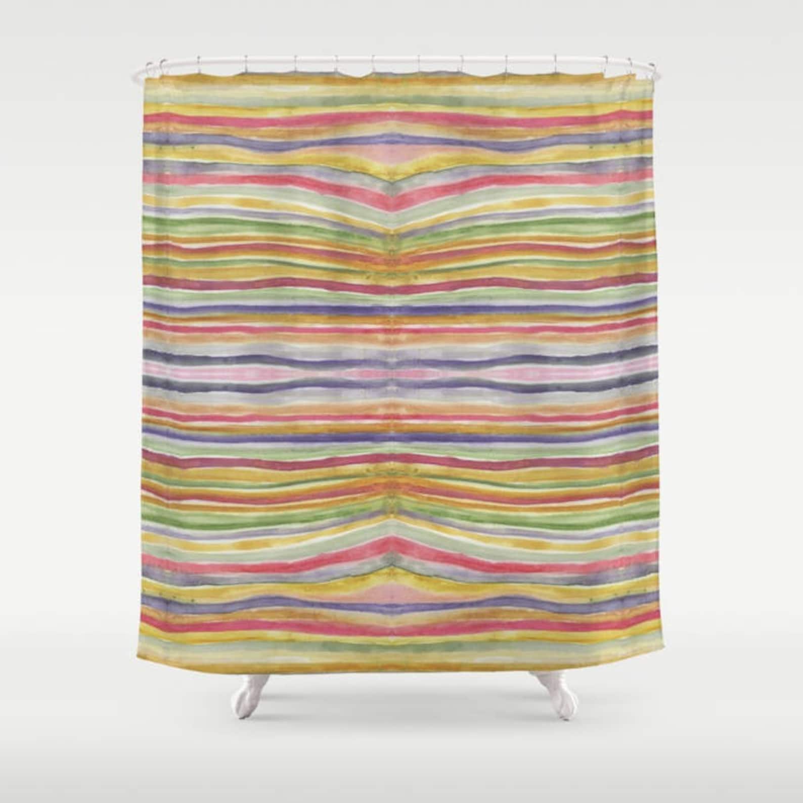 Colorful Rainbow Striped Boho Shower Curtain Abstract Shower Curtain ...