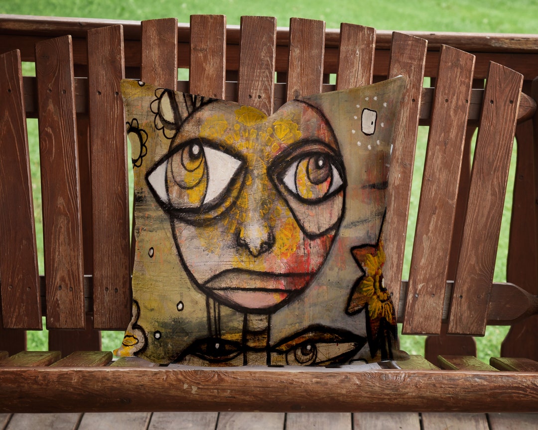 Unique PATIO Pillow Weird Face Art Painting on Outdoor Throw Pillow ...