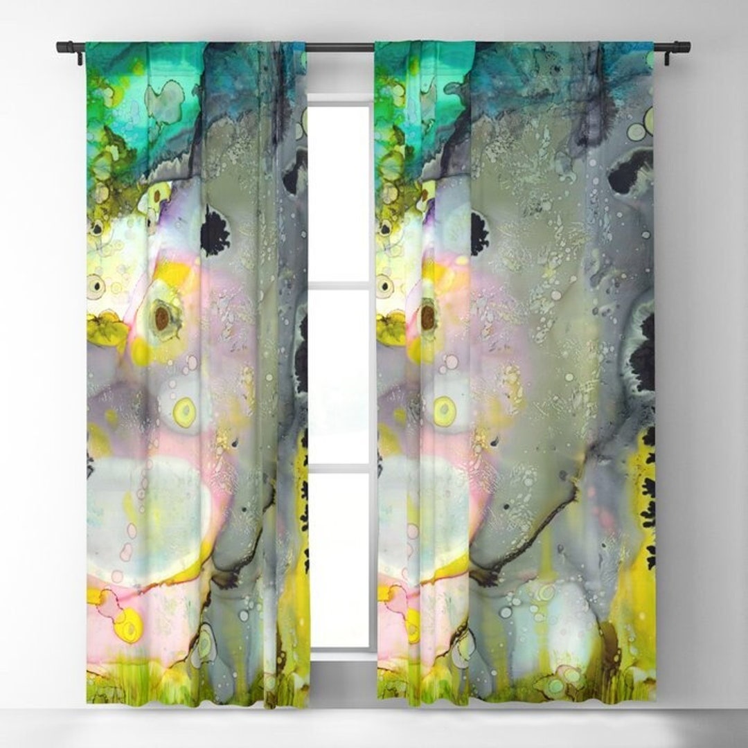 COLORFUL Organic Abstract Art Blackout OR Sheer Window Curtain Panel ...