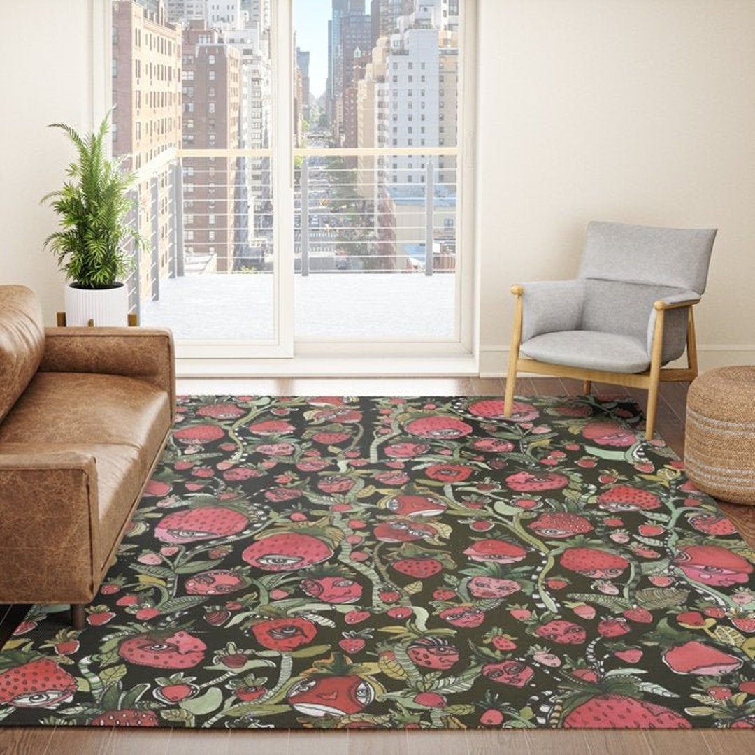 Colorful Strawberry Accent Area Throw Rug Designer Watercolor - Etsy