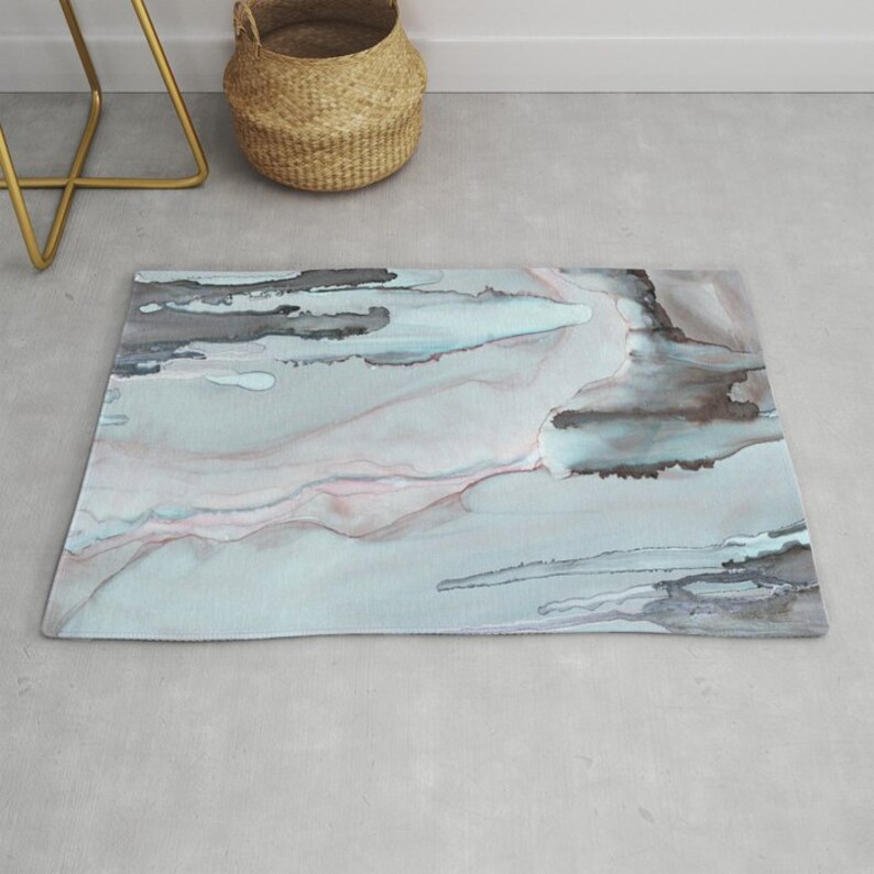 Blue Grey Watercolor Art Rug Artist Designer Rugs Carpets for Bedroom ...
