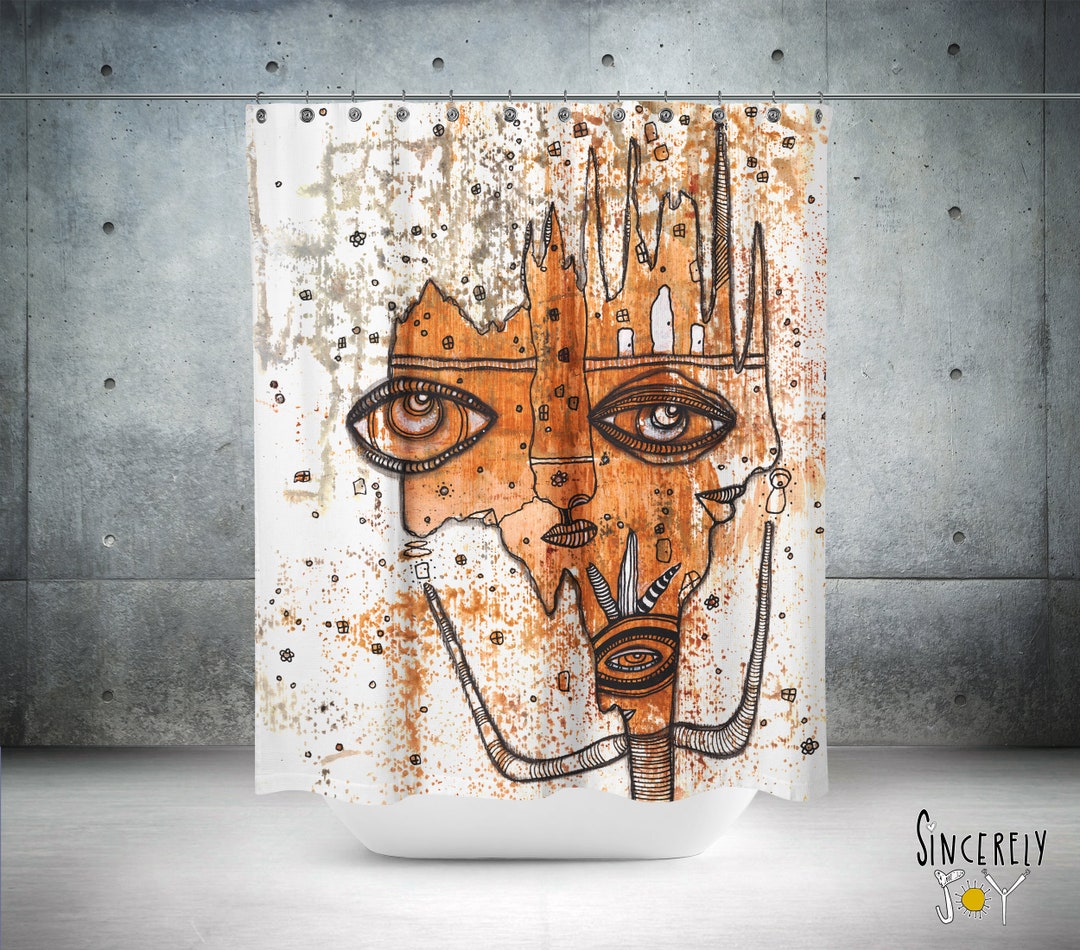 Whimsical Shower Curtain With Face Artwork Abstract Art on Bathroom ...