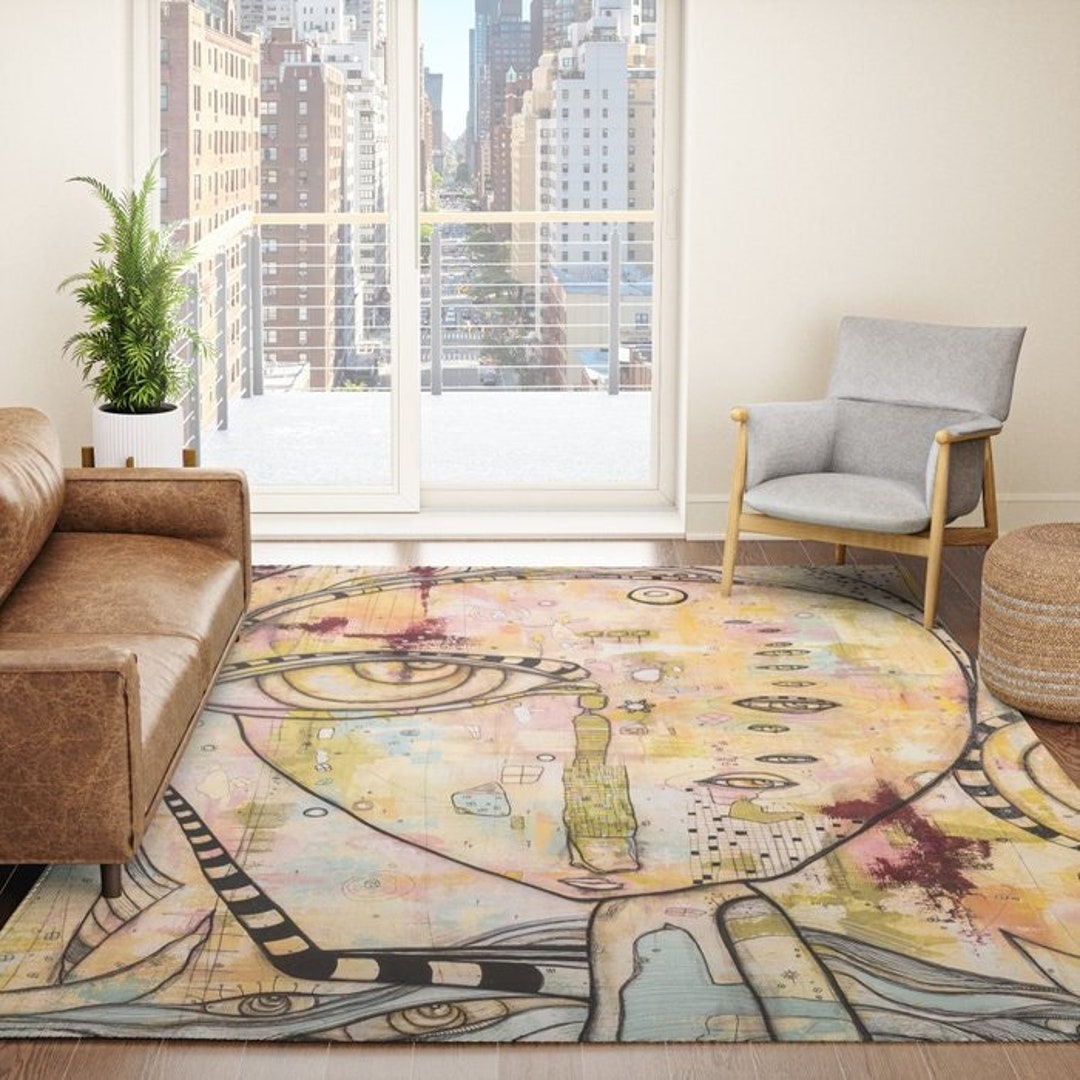 Colorful Whimsical Area Rug Large Face Area Carpet Home Floor Decor ...