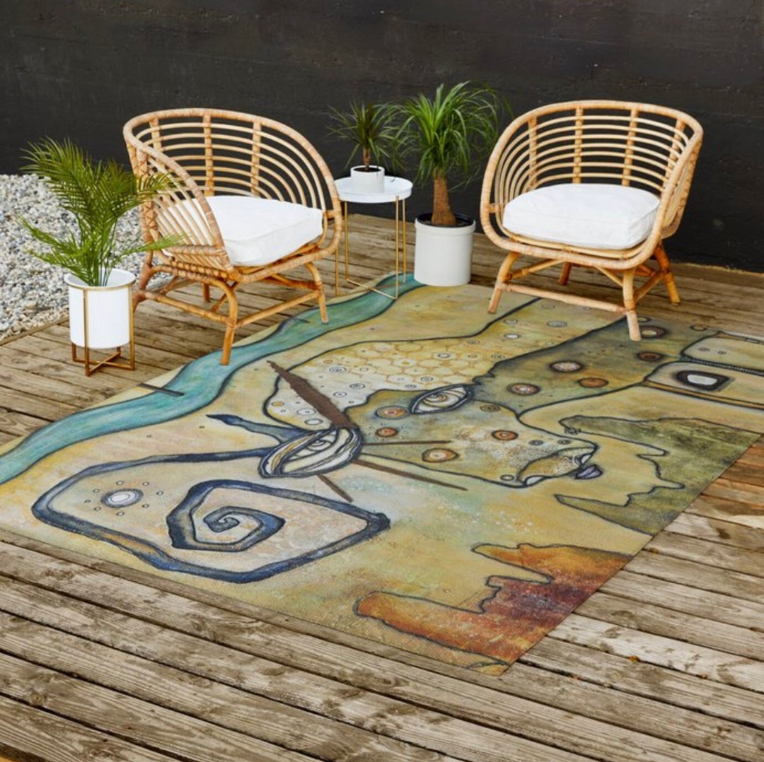 OUTDOOR RUG Neutral Abstract Faces Art Rug Fun Artist Area Rugs PATIO ...