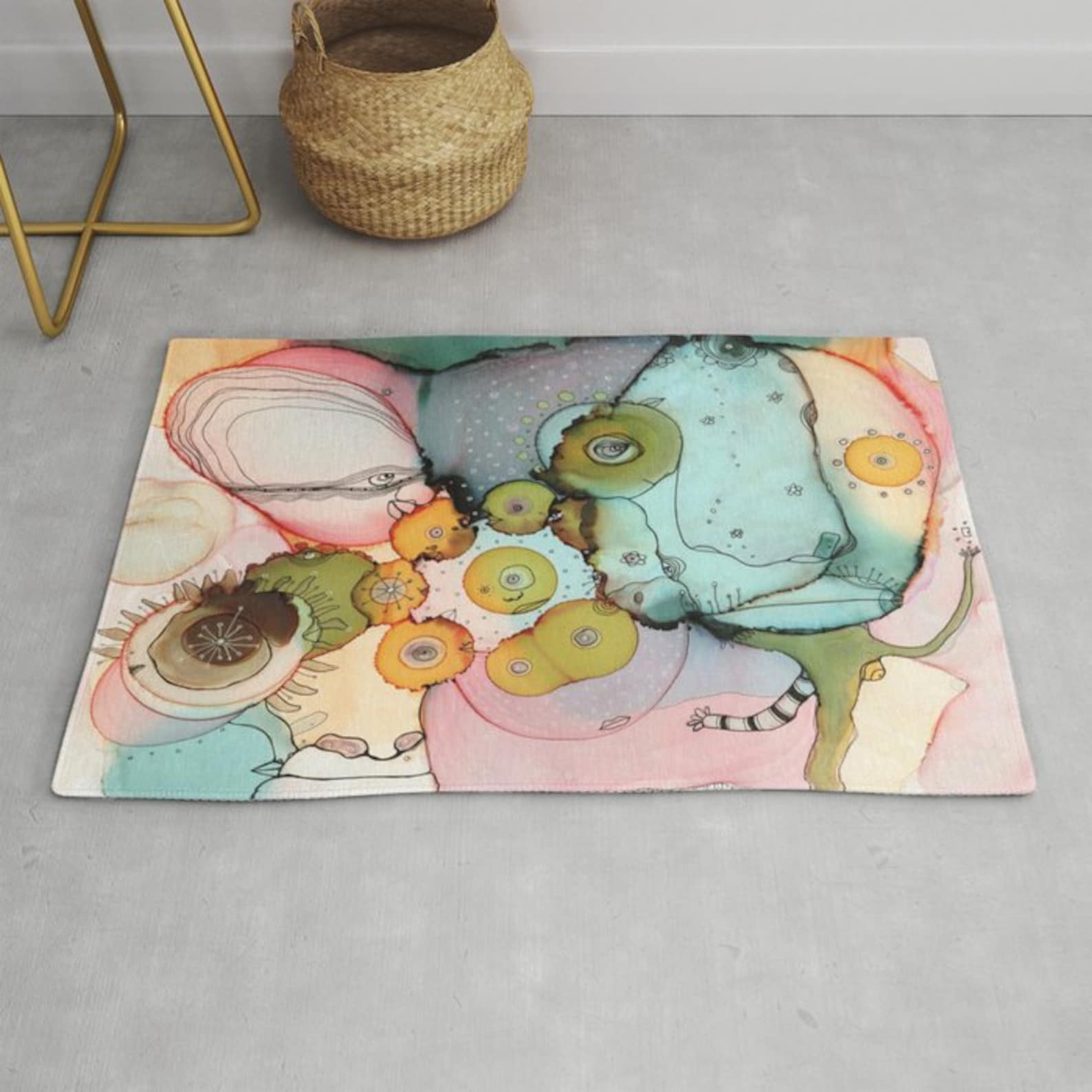Whimsical Artist Carpet Faces Area Rug Psychedelic Rugs Artist Designed ...