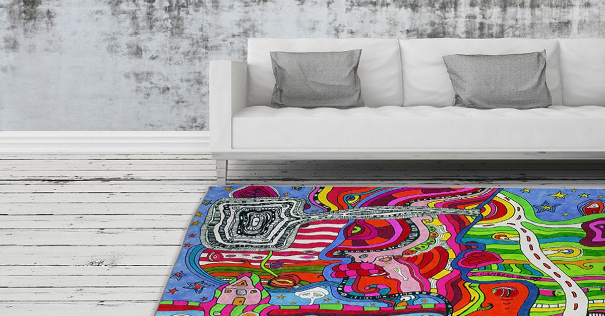 Area Rug Psychedelic Trippy Carpets Colorful Fun Eclectic Outsider Art ...