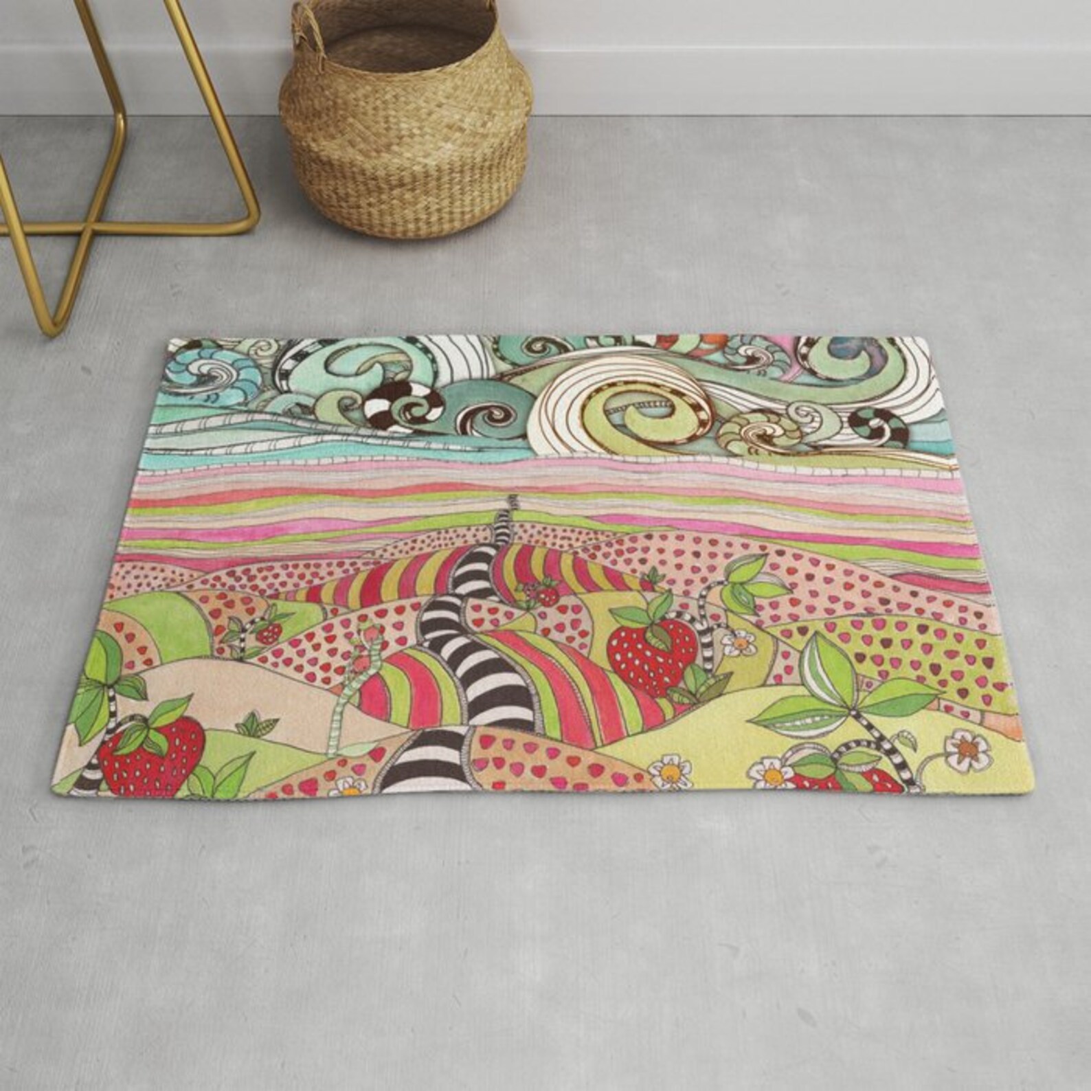 Strawberry Fields Rug Watercolor Artist Area Throw Rug Beach - Etsy