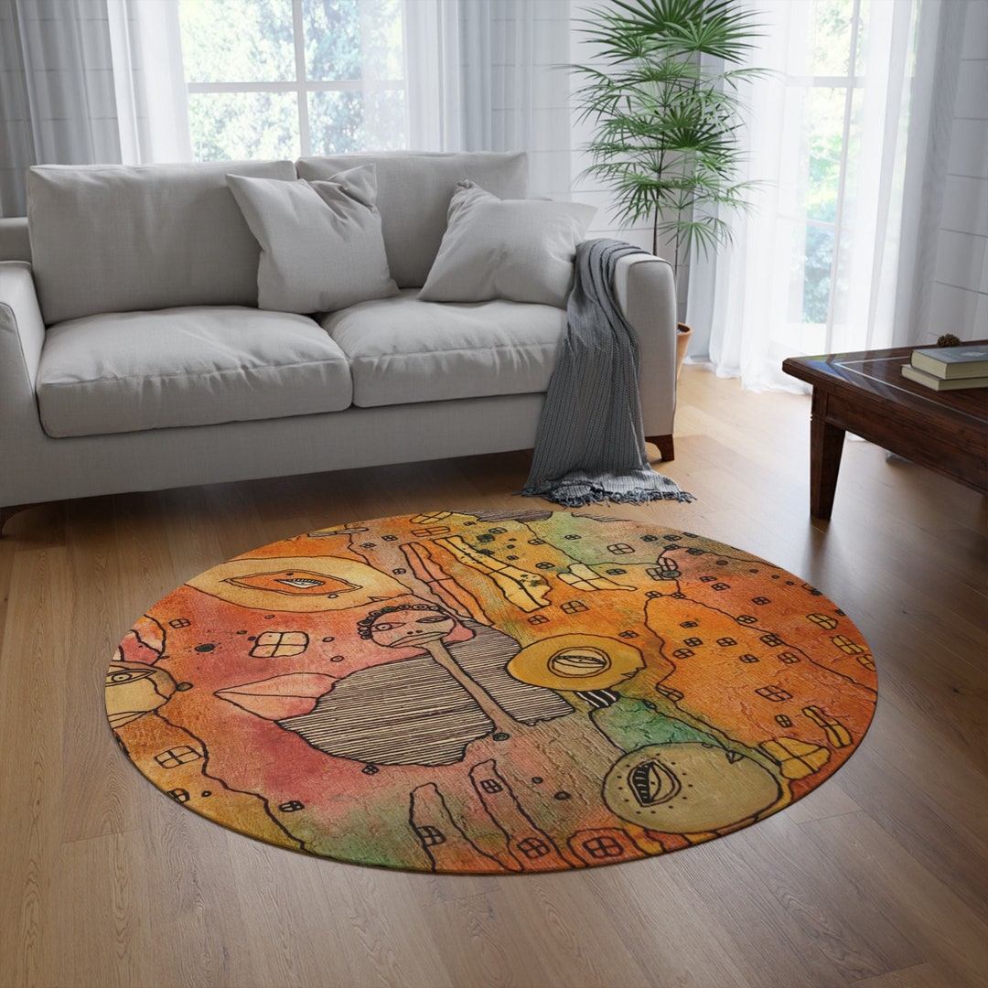 Funky Round Rug Colorful Artwork Bold Abstract Carpets Weird Original ...