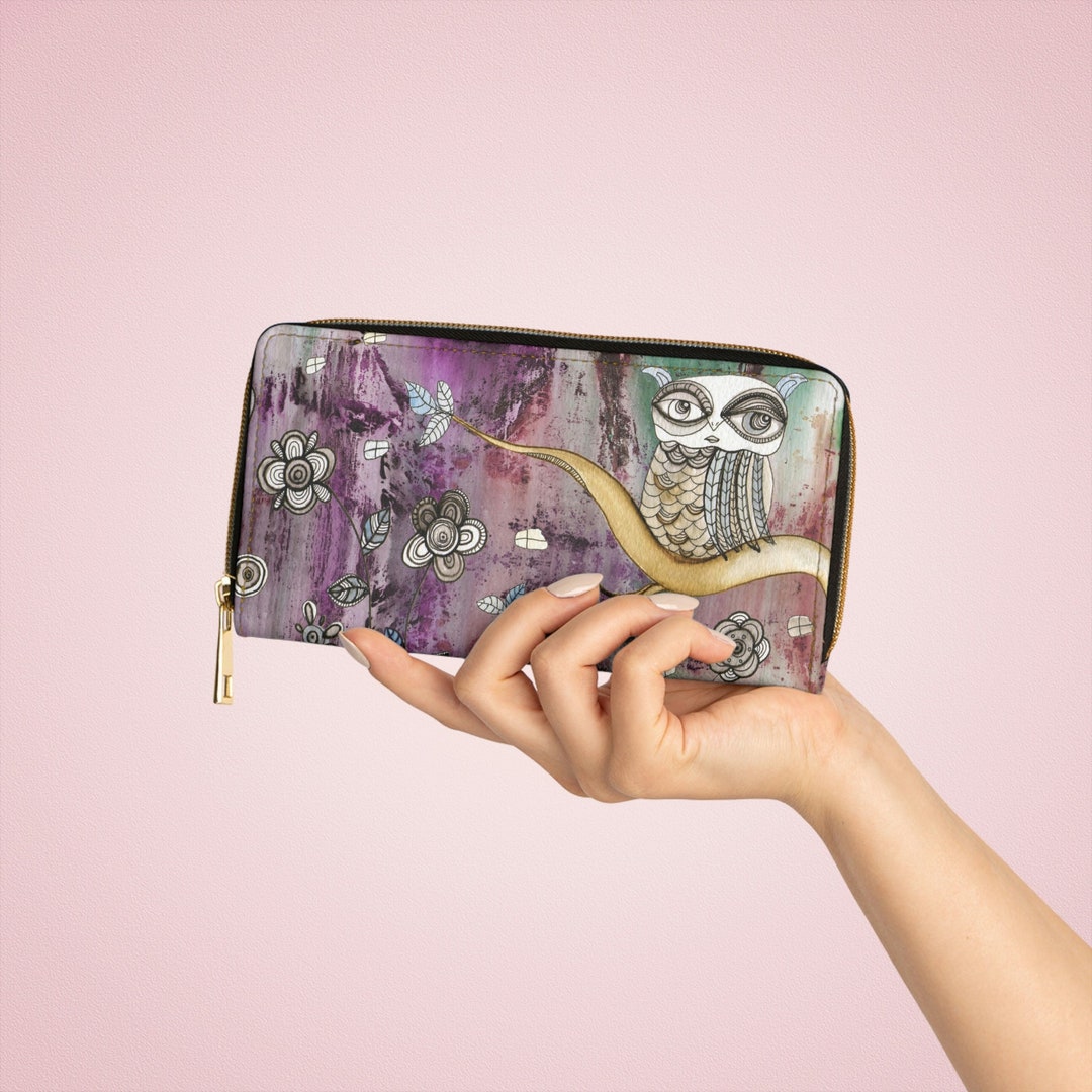 Boho Owl Wallet Zipper Abstract Bird Owls Artwork Whimsical Fantasy Art ...