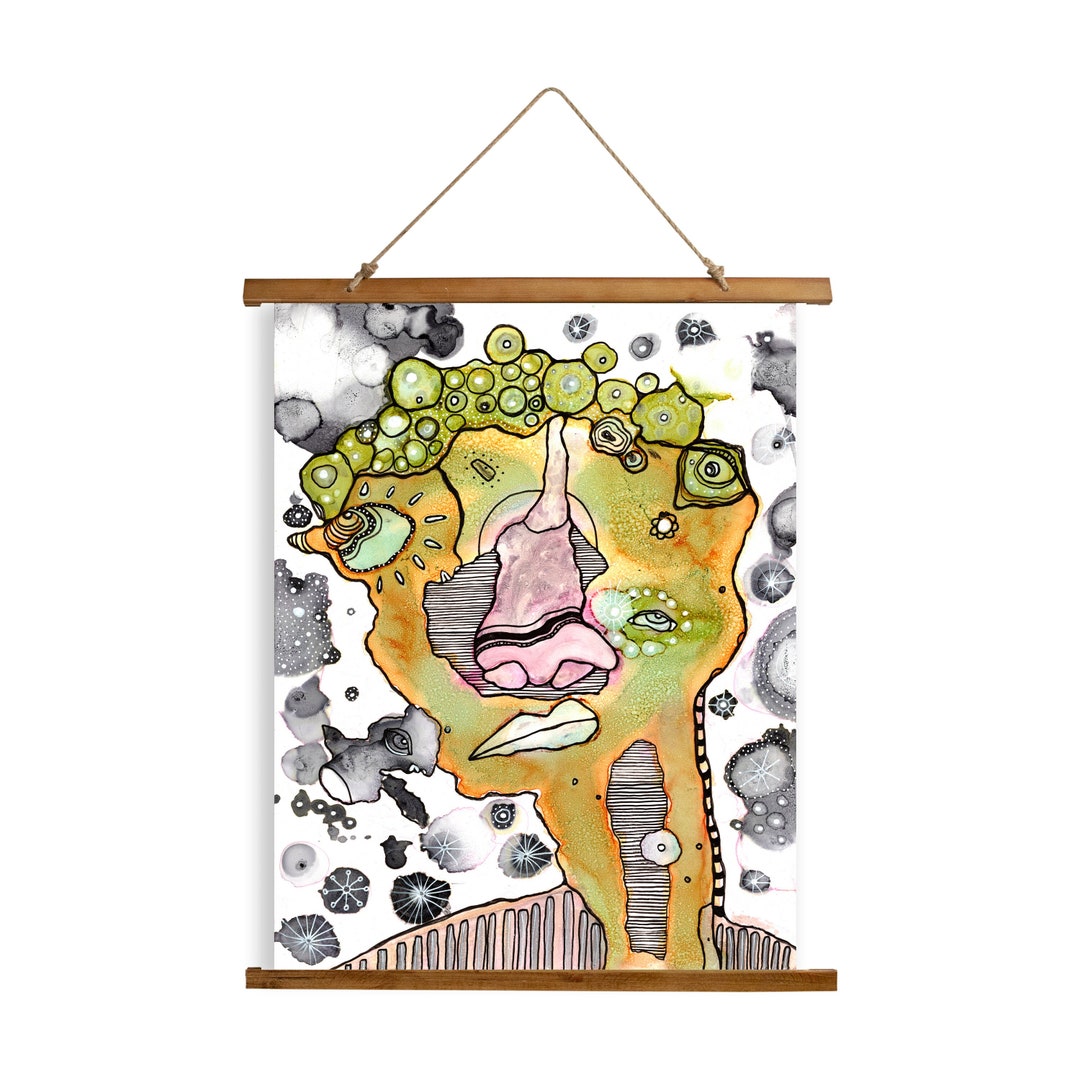 Colorful Tapestry Fun Abstract Face Art Wood Slat Wall Hanging ...