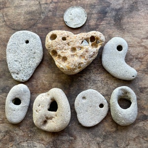 7 Natural Hag Stones Lot Unique Witches Hagstones Holey Odin Stone Holy ...