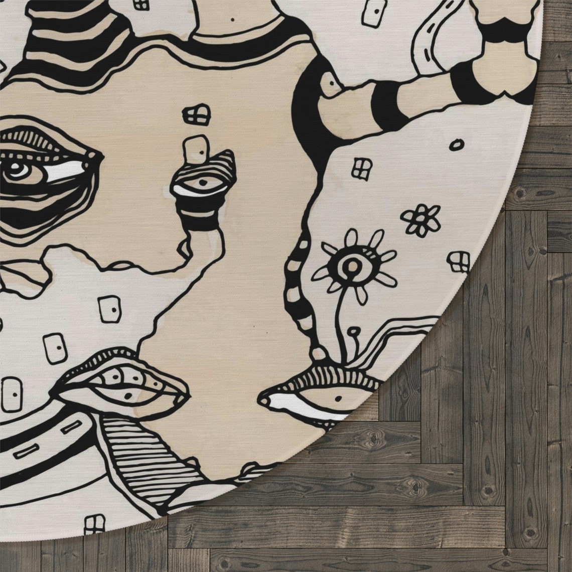 Unusual Trippy Round Rug 5ft Coffee Stained Artwork Carpets Weird ...