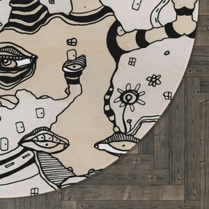 Unusual Trippy Round Rug 5ft Coffee Stained Artwork Carpets Weird ...