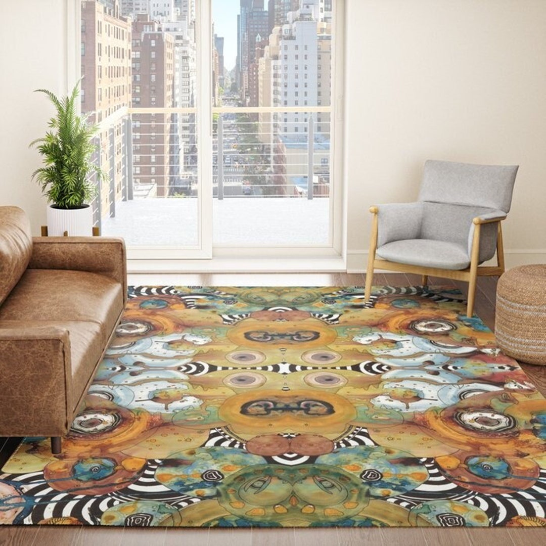 Trippy Rug Unique Unusual Psychedelic Carpet Abstract Artist Watercolor ...