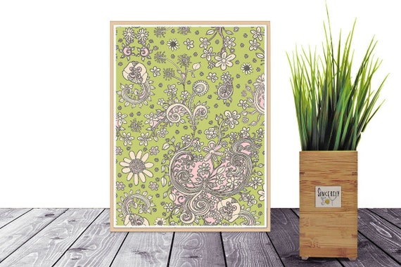 Instant Printable Green Floral Art Print Download Flower Art - Etsy